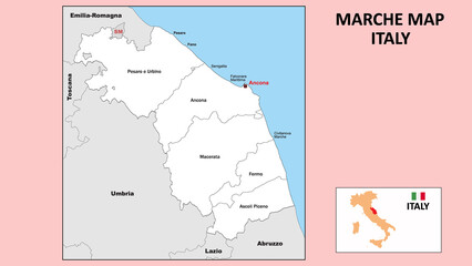 Fototapeta mapa świata dla dzieci Marche Map. Political map of Marche ...