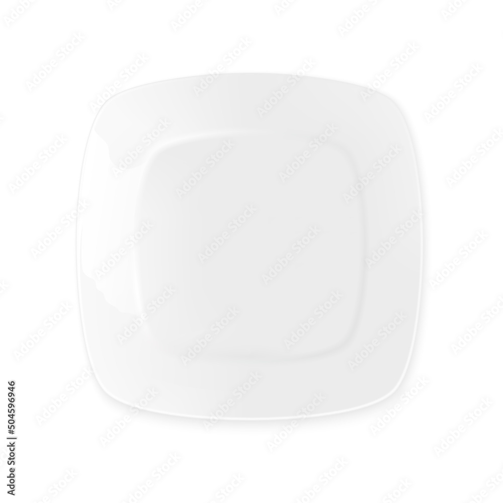 Vector 3d realistic white quadrangular porcelain plate close up on a ...