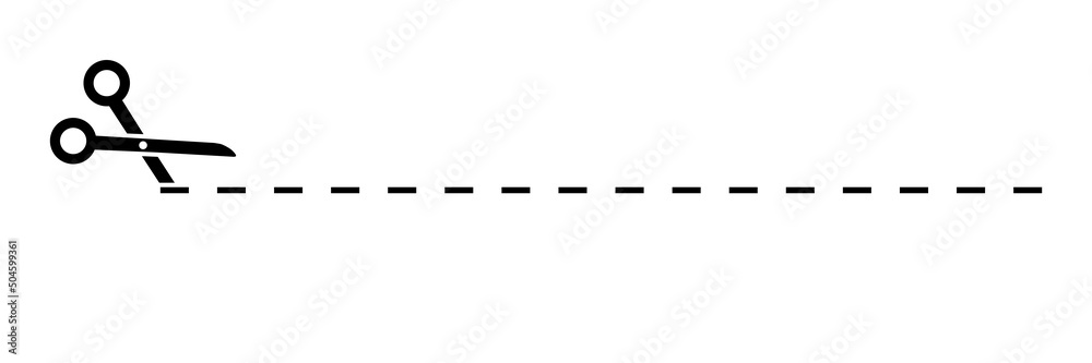 Scissors with cut lines icon on white background. Mark of scissors cut ...