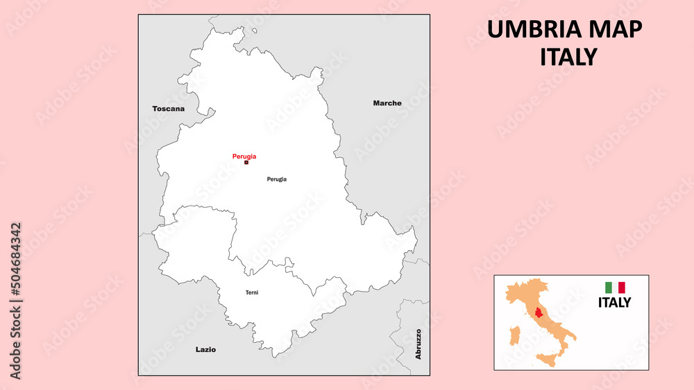 Umbria Map. Political map of Umbria with boundaries in white color ...