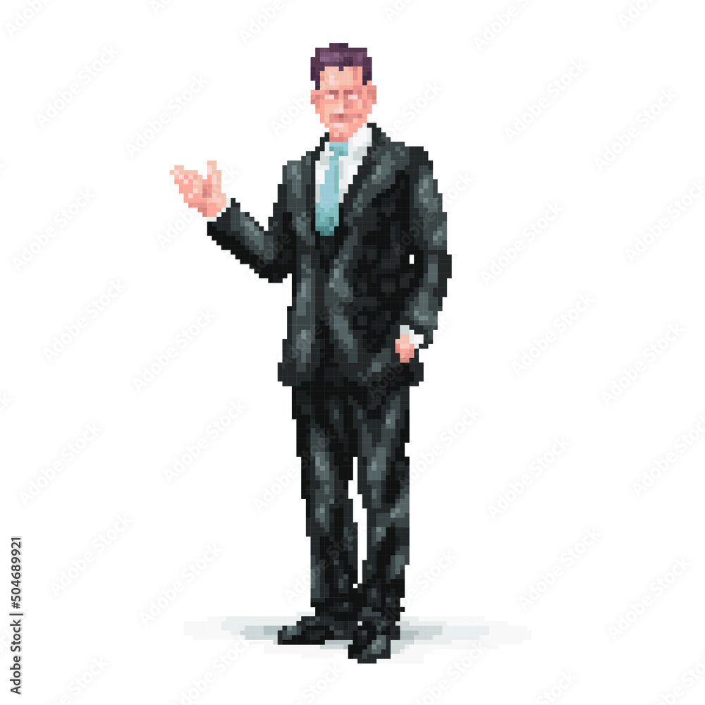 Pixel art style.Businessman character. A man in a business suit. Male ...