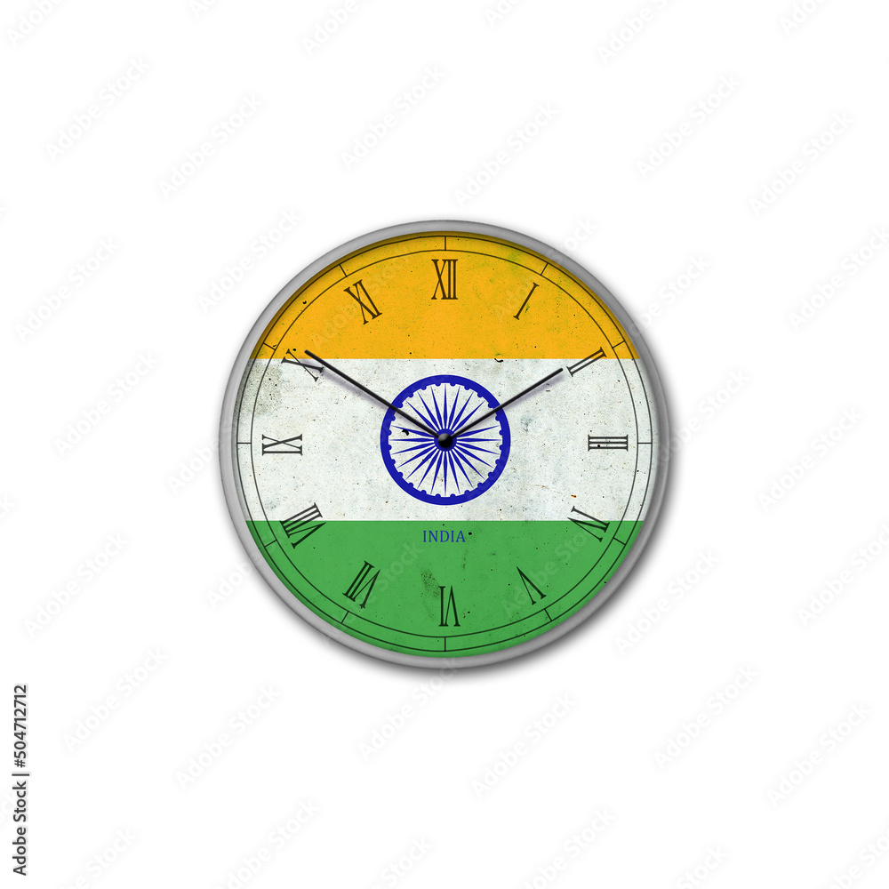 Wall clock in the color of the India flag. Signs and symbols. Isolated ...