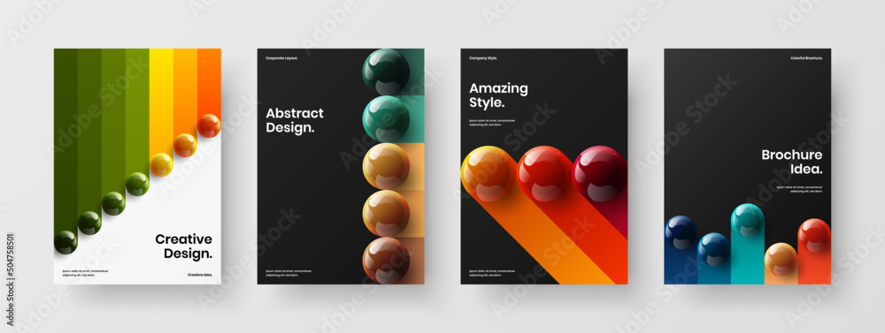 Geometric realistic spheres catalog cover layout bundle. Colorful ...