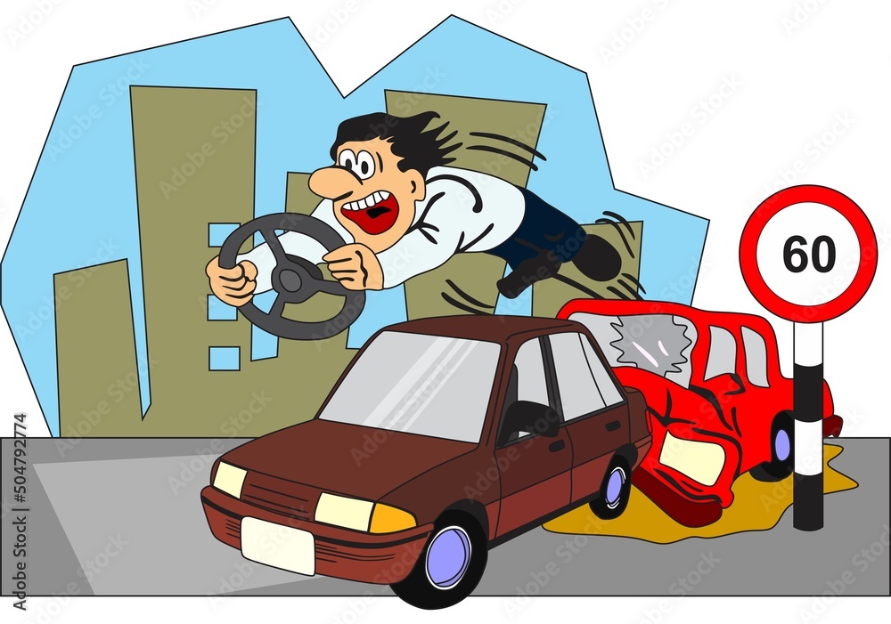 Vector de Stock Cartoon comic car driver broke windshield when accident ...