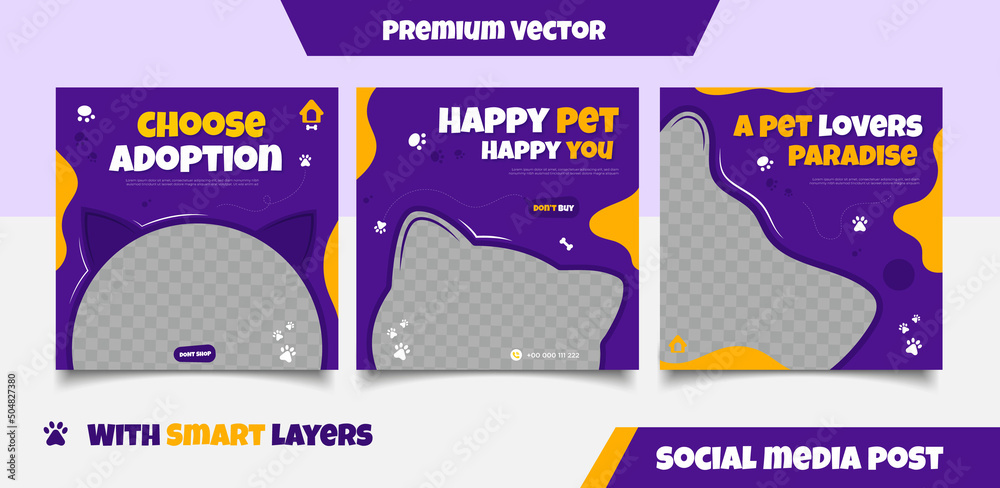 Pet adoption social media post template Stock Vector | Adobe Stock