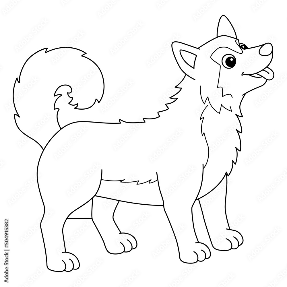 Siberian Husky Dog Coloring Page Isolated for Kids Stock Vector | Adobe ...
