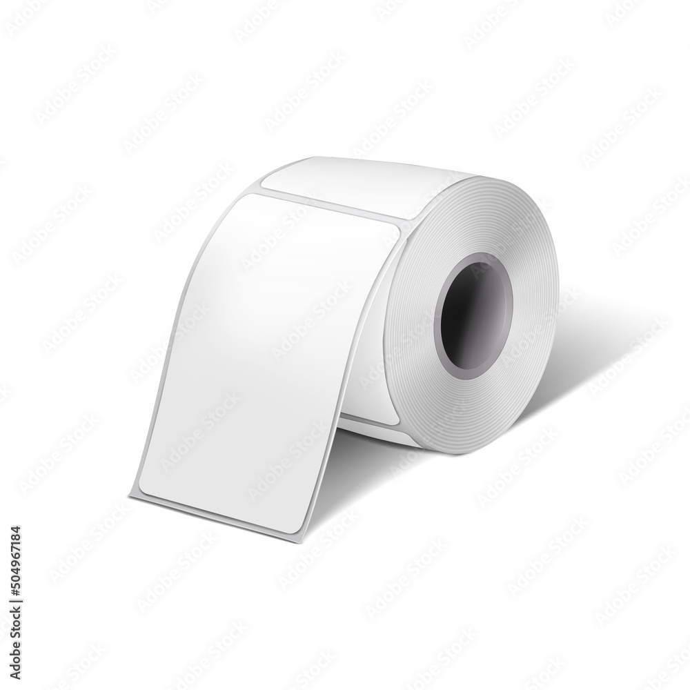 Rectangular label sticker roll vector mockup. Blank adhesive labels on ...