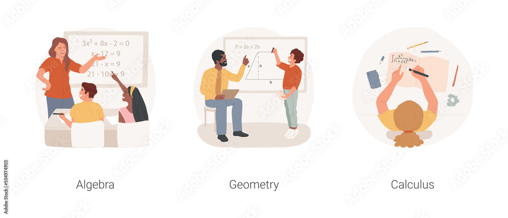 High school math curriculum isolated cartoon vector illustration set ...