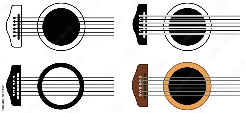 Acoustic Guitar Strings Clipart Set - Outline, Silhouette and Color ...