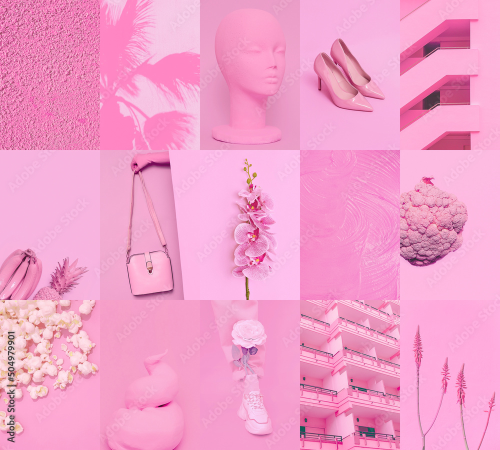 Set of trendy aesthetic photo collages. Minimalistic images of one top ...