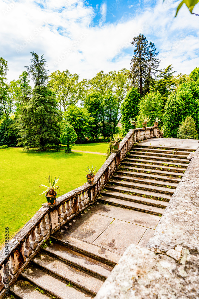 Staircase of the back façade of the Ducal castle of Agliè, built in the ...
