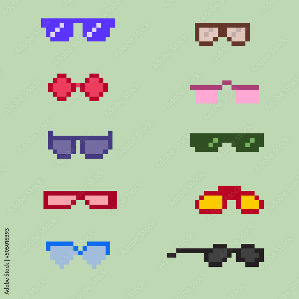 Vector eyeglass frame or sunglasses with pixelated glasses. Pixel art ...