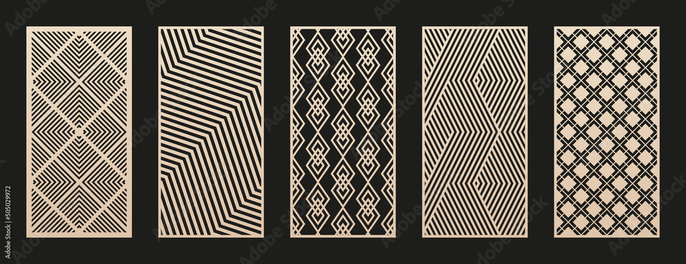 Laser cut patterns. Vector set with abstract geometric ornament, lines ...