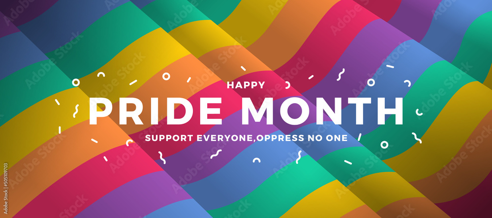 happy pride month text on on waving rainbow pride Flag texture ...