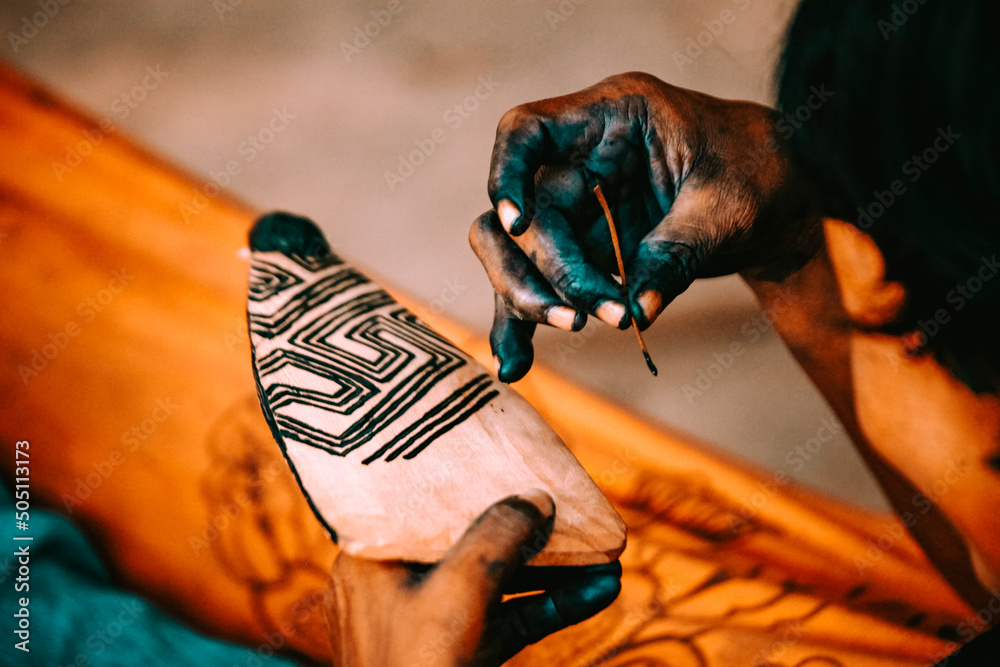 Hand painting geometrical tribal art of the Asurini indigenous tribe ...