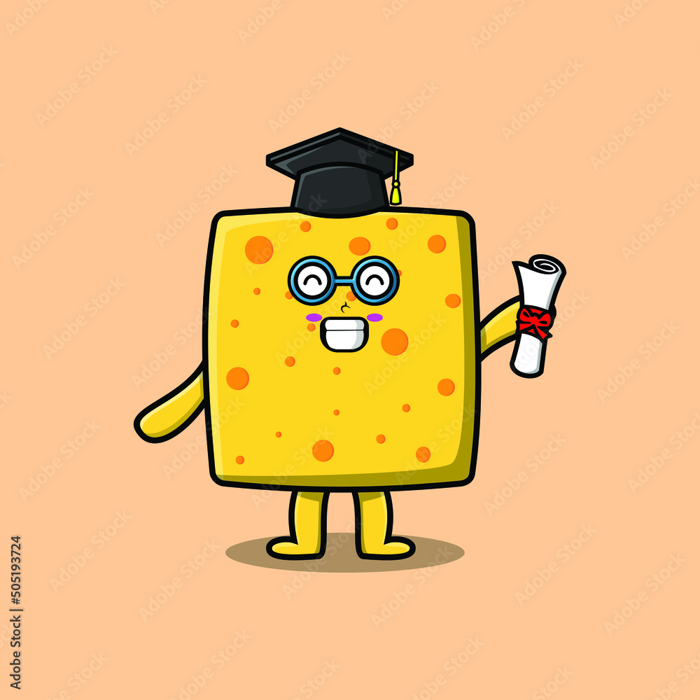 Cute cartoon cheese student character on graduation day with toga in ...