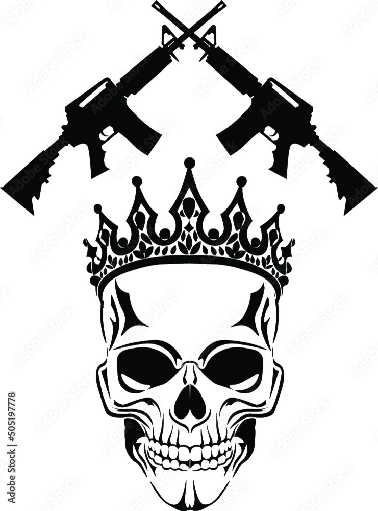 Human Skull M4A1 Machine Gun Crossed Guns Firearm Shooter Crown Tiara ...