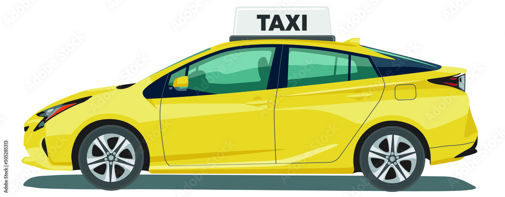 Popular hybrid taxi car isolated on white background. Realistic taxi ...