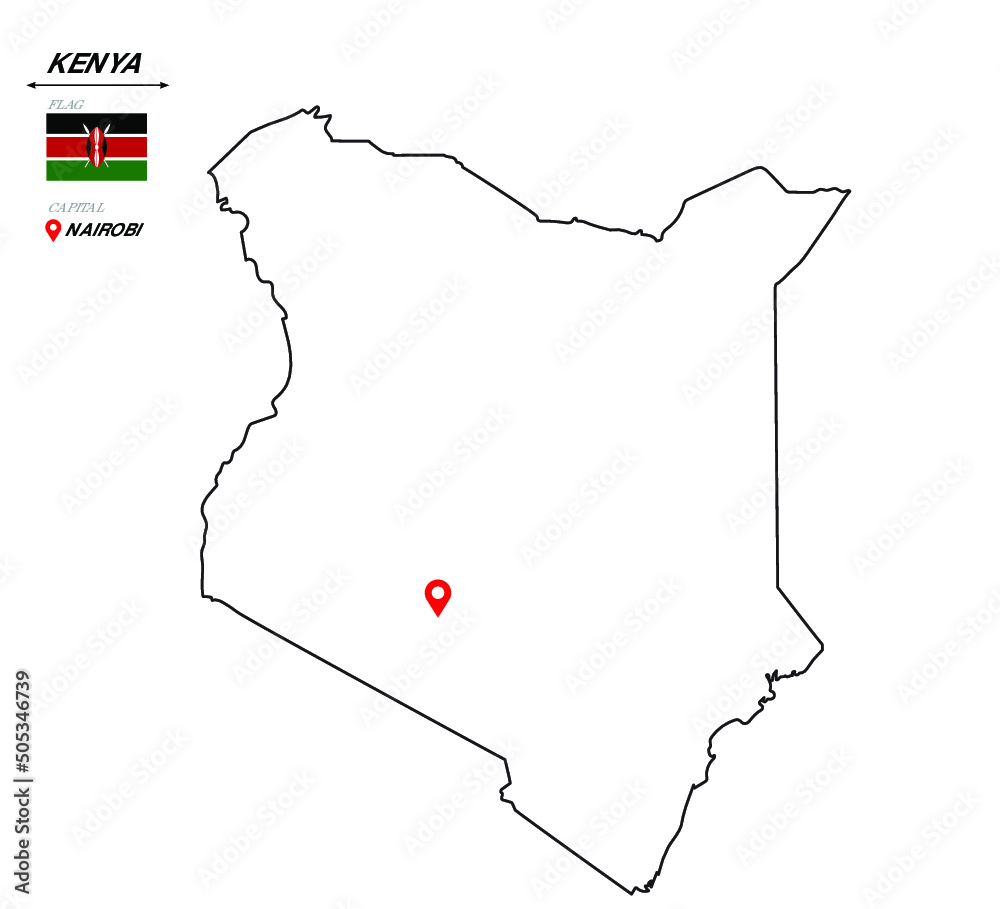 Kenya political map with capital city national flag and borders African ...