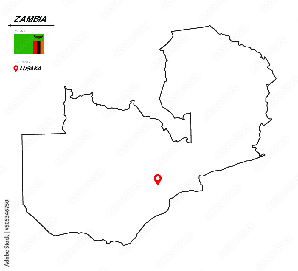 Zambia political map with capital city national flag and borders ...