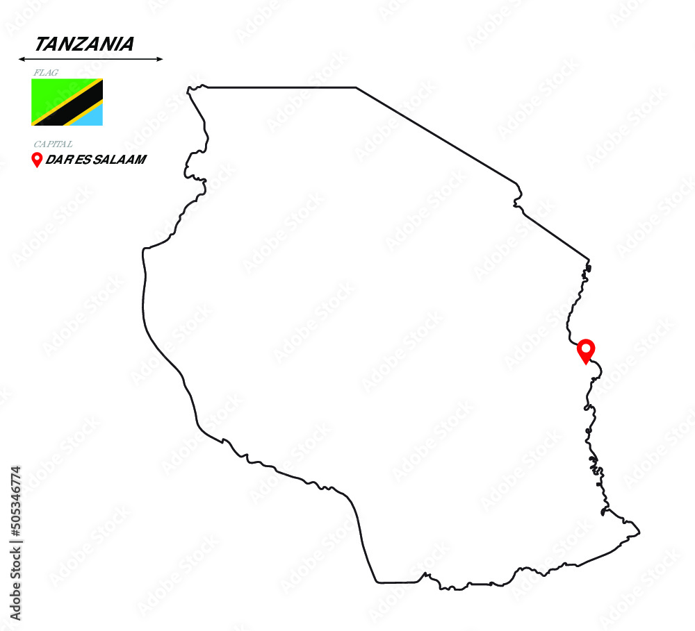 Tanzania political map with capital city national flag and borders ...