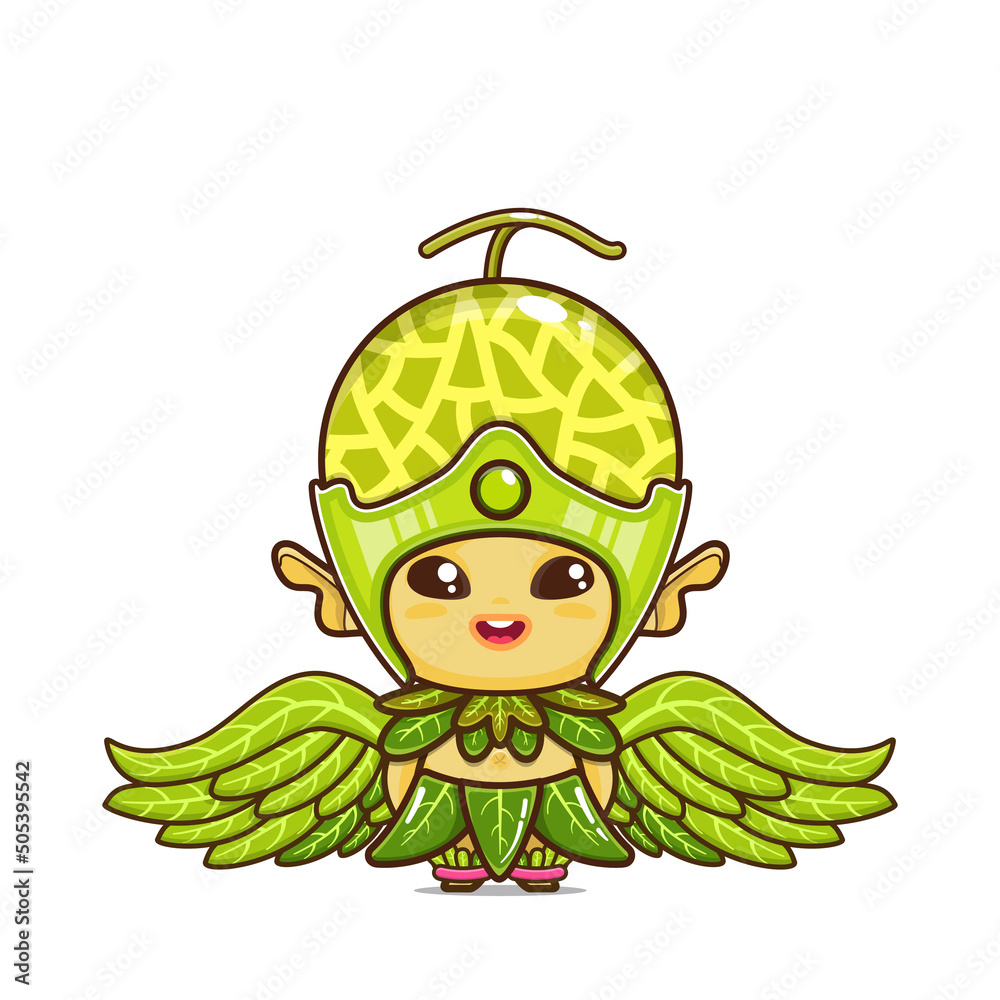 cute melon character. vegetable and fruit mascot with leaf wings ...