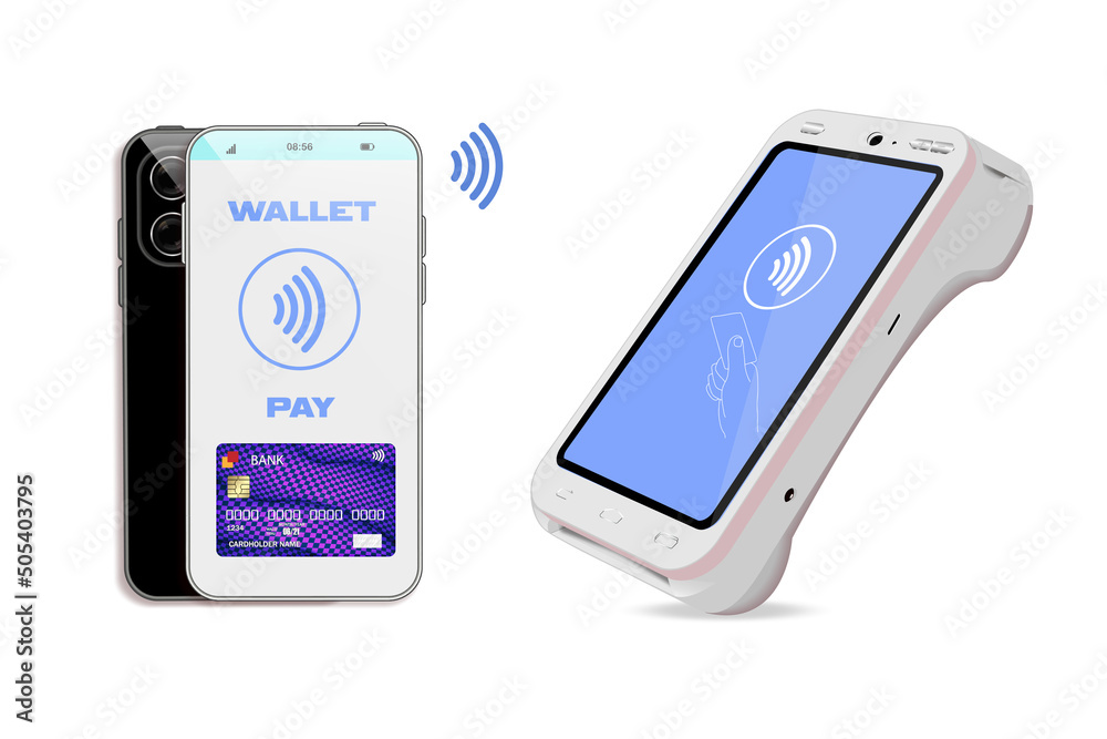 Vetor Vector Realistic 3d Payment Wi-Fi Machine, Smarthone. POS ...