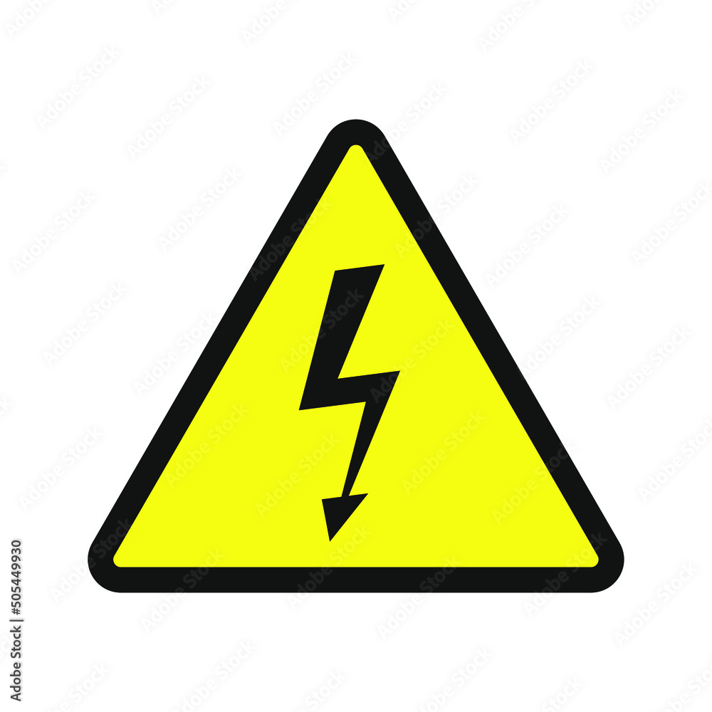 High voltage warning triangle sign. Lightning bolt icon. Spark and ...
