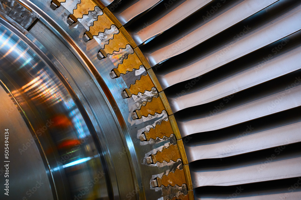 Shaft and blades of a powerful steam turbine. Elements for fastening ...