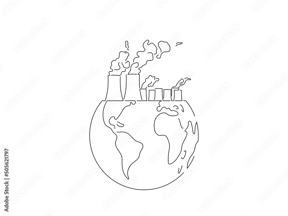 Global warming and climate change concept in line art drawing style ...