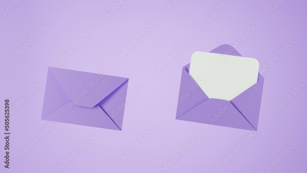Realistic Open, Closed Purple Envelope Set. Isolated Envelopes. Blank ...