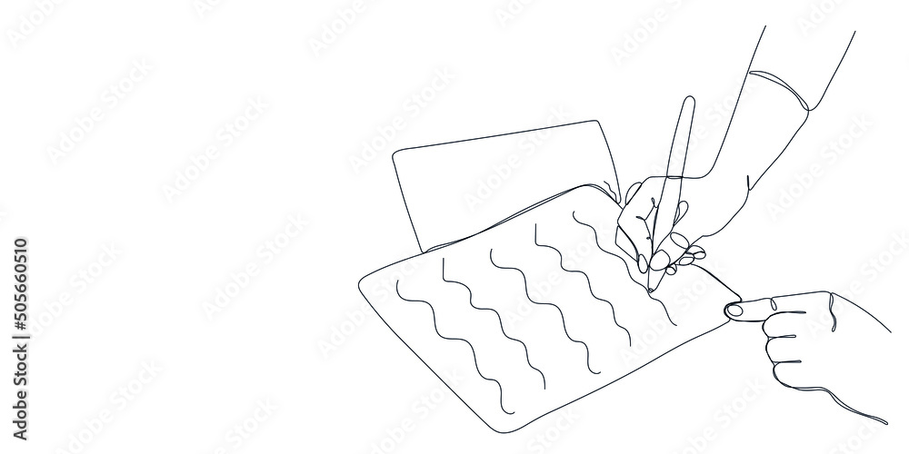 Continuous line drawing of hands writing letter Stock Vector | Adobe Stock