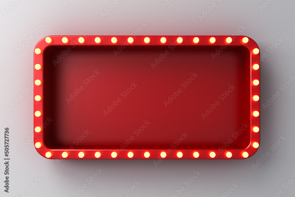 Retro billboard or blank shining signboard with glowing neon light ...