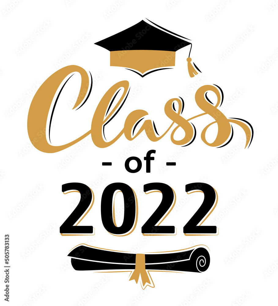 Class of 2022. Greeting lettering sign with academic cap and diploma ...
