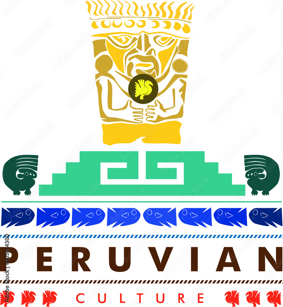 Pre-Inca Chimú Peruvian art iconography. Vector symbolic representation ...