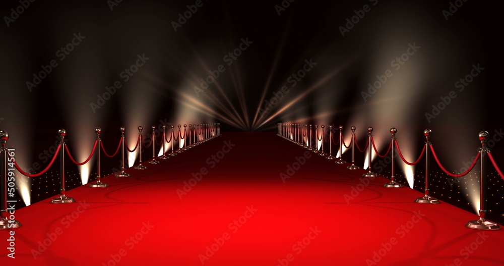 Long red carpet with spotlights against red background Stock ...