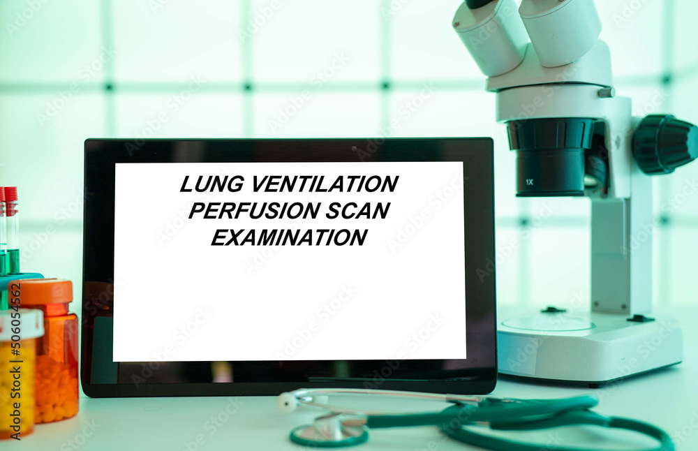 Medical tests and diagnostic procedures concept. Text on display in lab ...