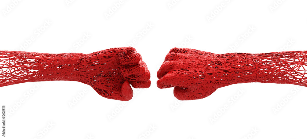 battle and leadership boxing punch knockout fist 2 hands bro fist red ...
