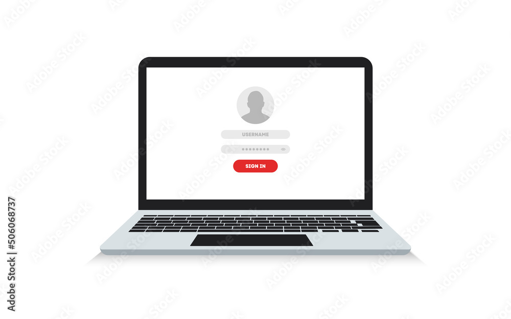 Vector illustration of laptop with sign in to account page. Login and ...