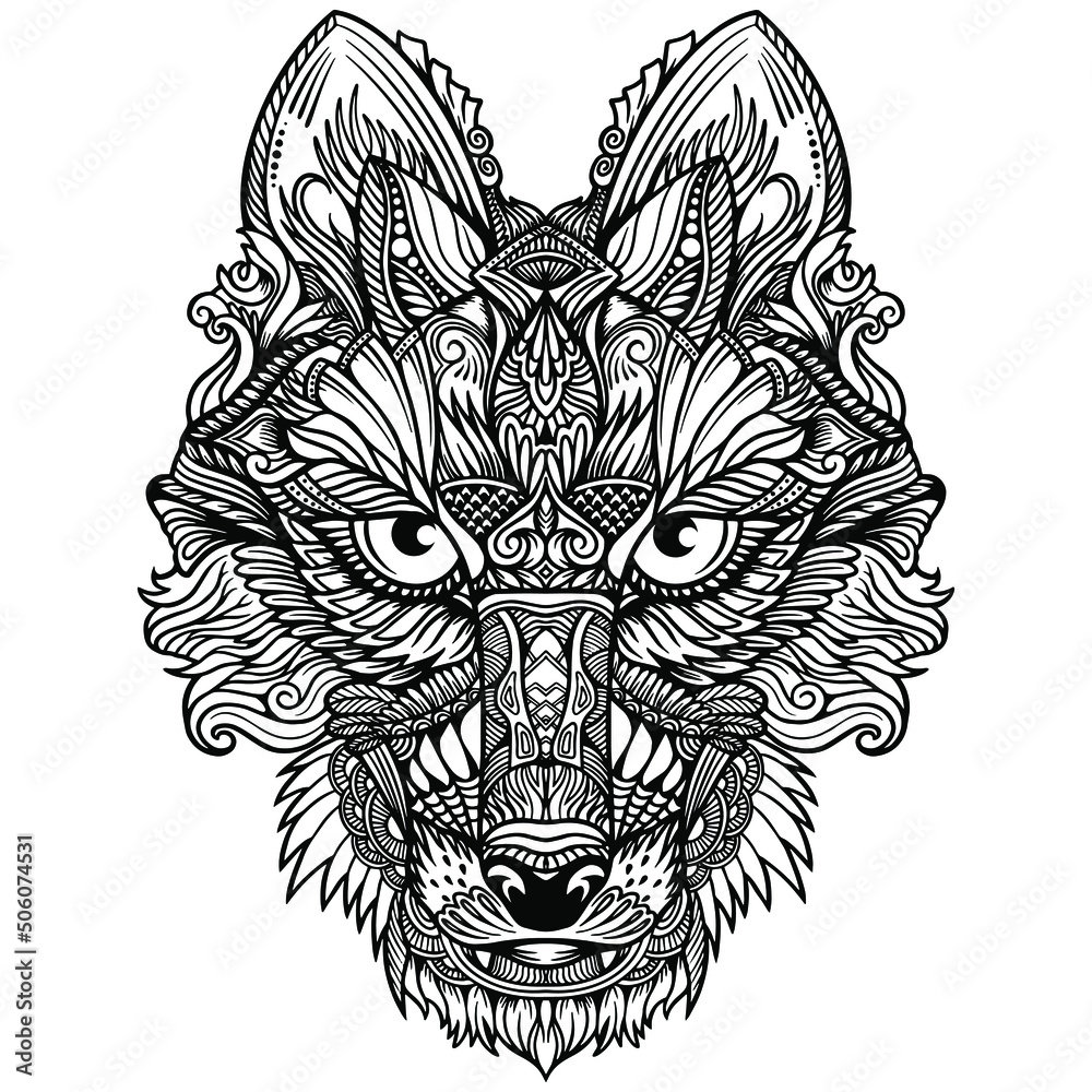 Wolf abstract illustration. Doodle printable and coloring book ...
