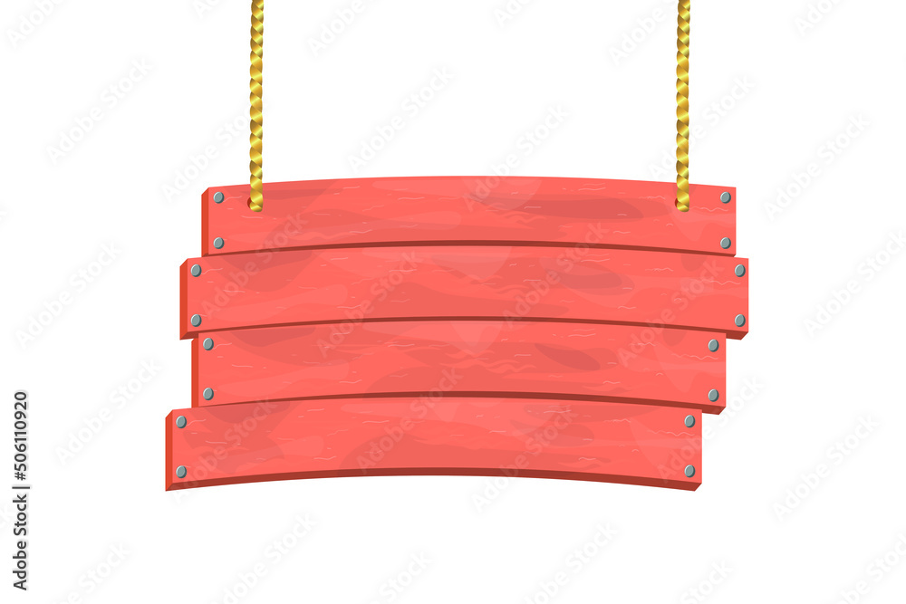 Vector Wooden Sign Board Hanging on Gold Ropes Wood Frame Banner, UI ...