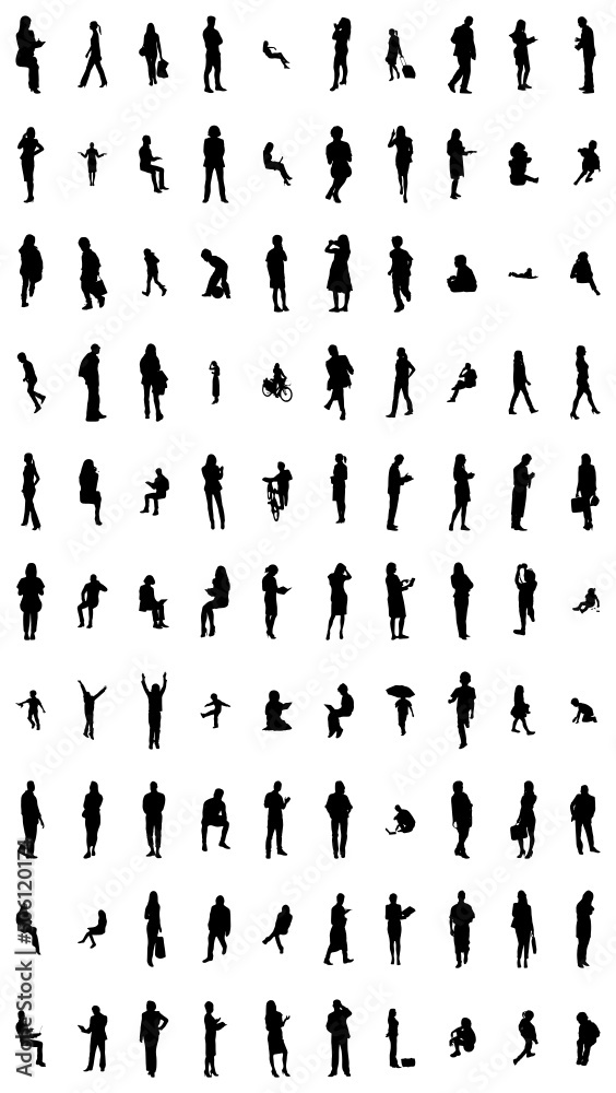 Vector illustration, Outline silhouettes of people, Contour drawing ...