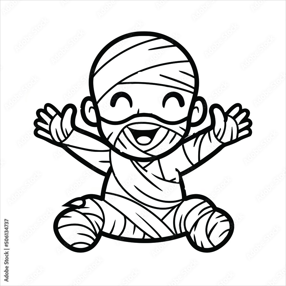 Cute little boy mummy cartoon waving hand vector image, mummy ...