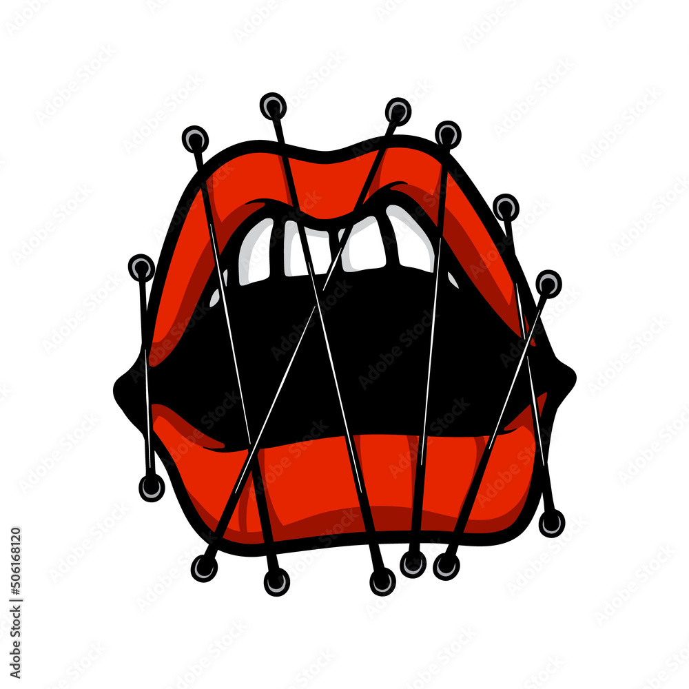 Stitched mouth cartoon vector illustration Stock Vector | Adobe Stock