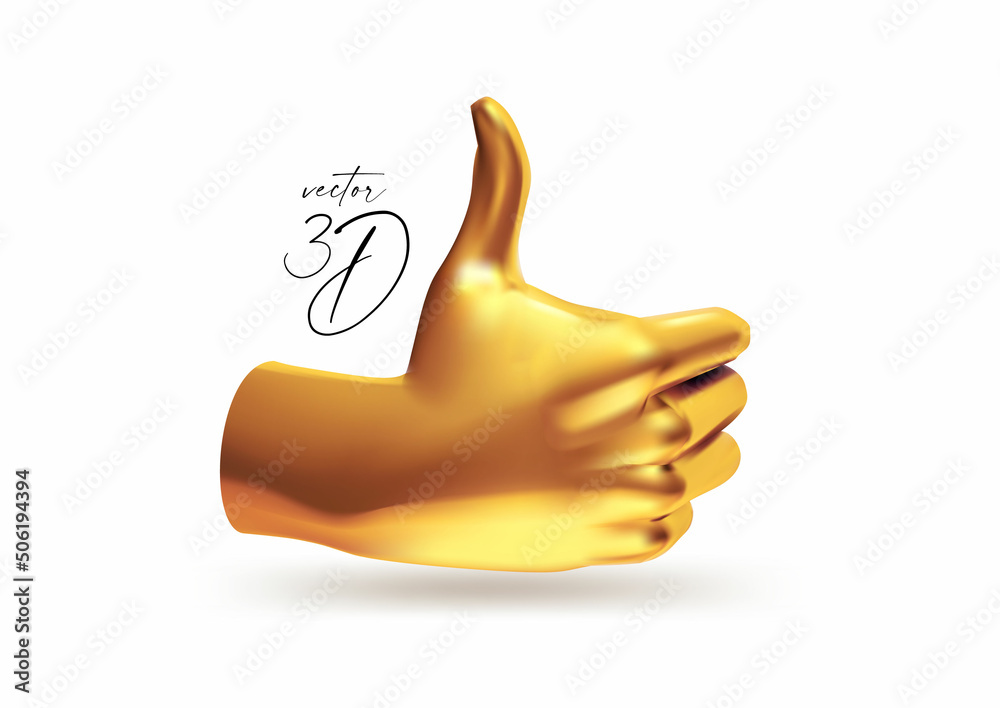 3D gold human hand gesture. Ok gesture. Realistic metal render. Stock ...