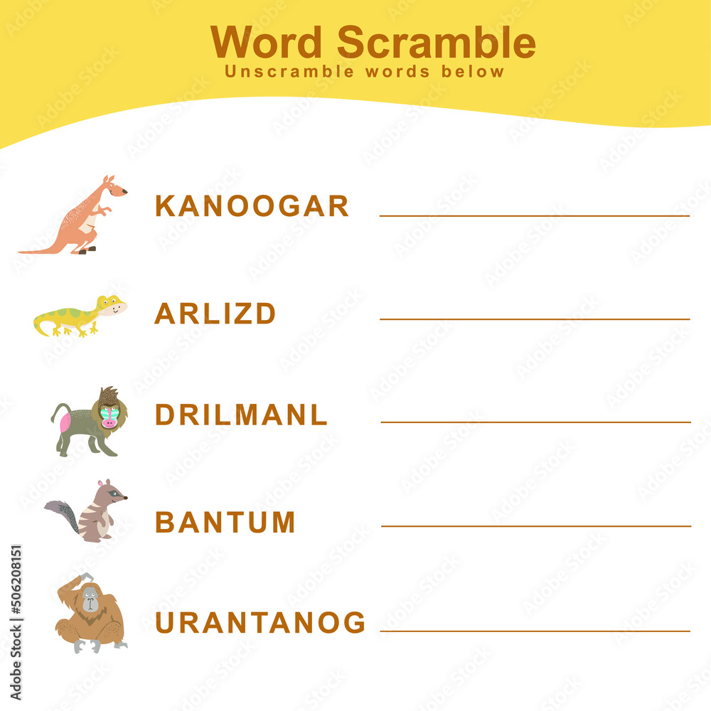Animals Spelling Word Scramble. Spelling words worksheet. Educational ...