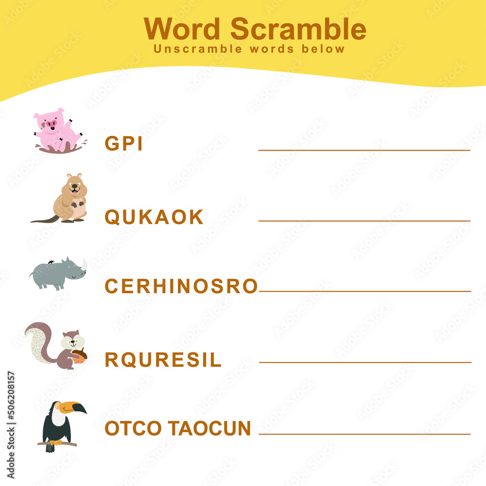 Animals Spelling Word Scramble. Spelling words worksheet. Educational ...