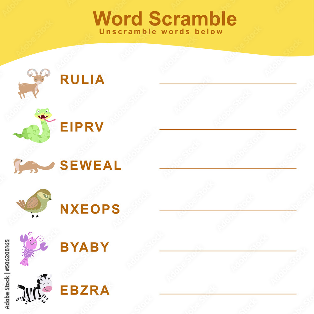 Animals Spelling Word Scramble. Spelling words worksheet. Educational ...