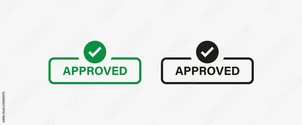 approved label banner with checkmark icon button. accepted button with ...