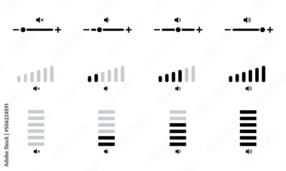 Level volume adjustment vector icons on white background. Vector set ...